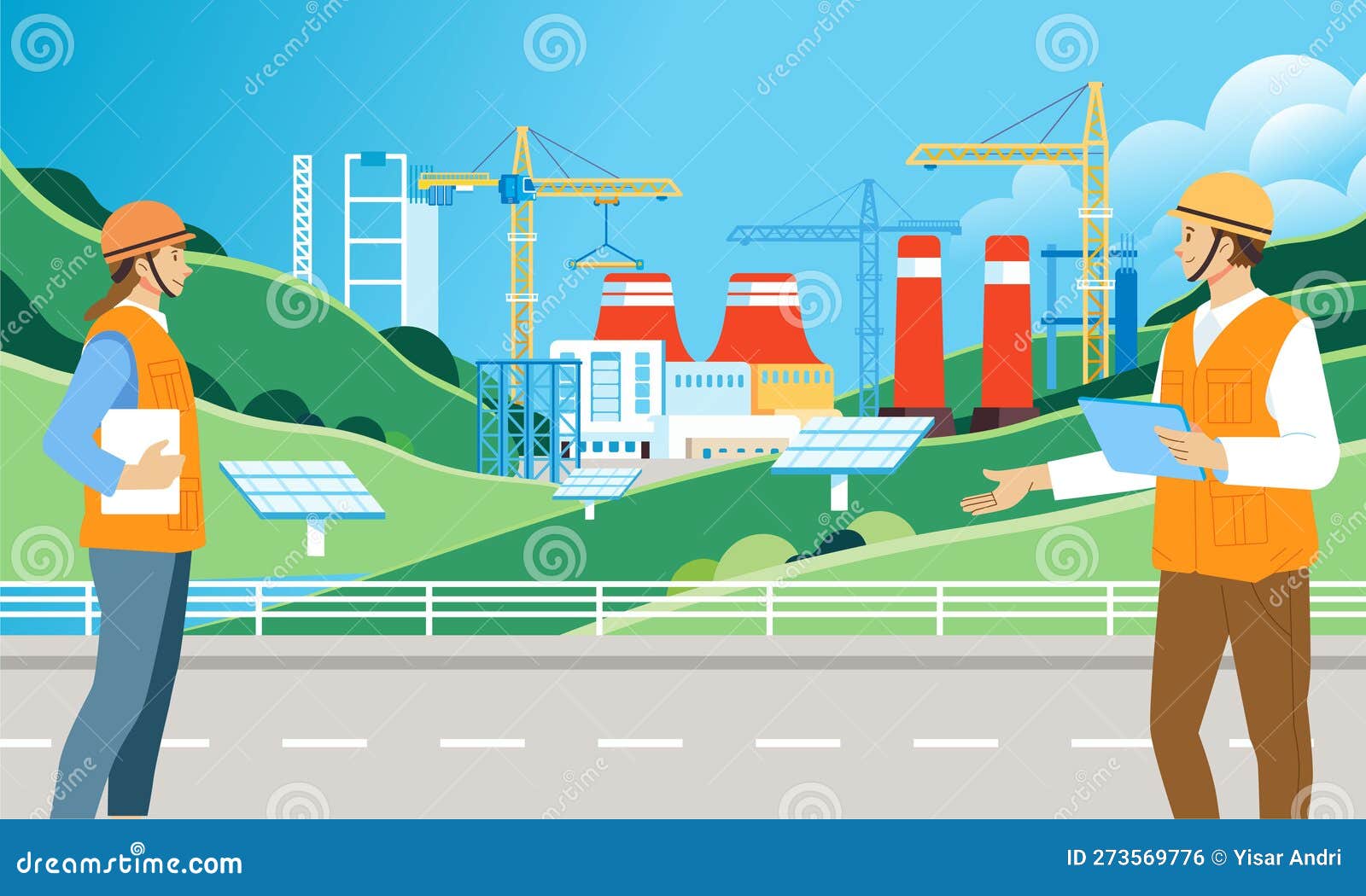 Worker Construction Factory Solar Panel Site Check by Field Supervisor ...