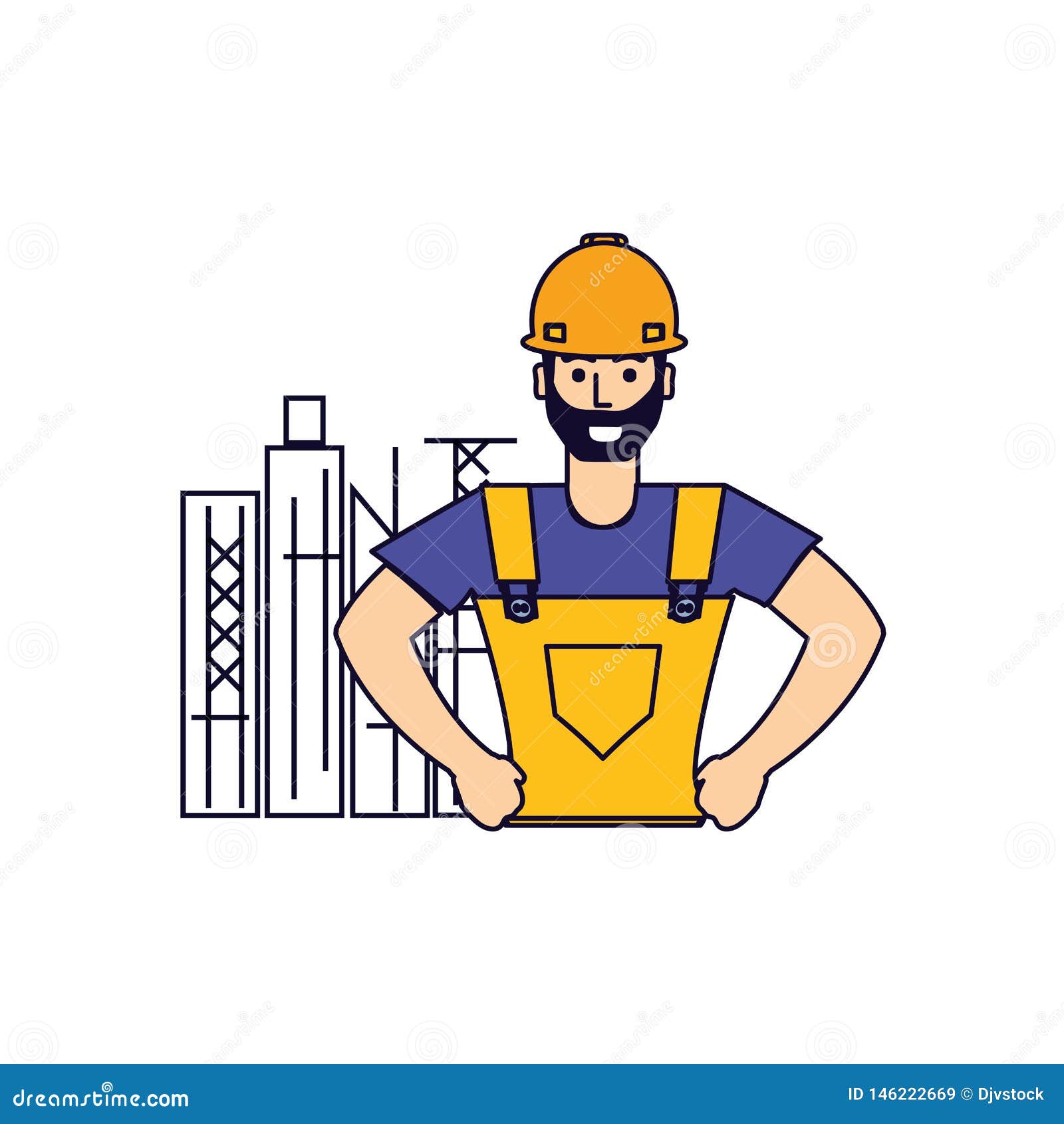 Worker Construction Man with Cityscape Stock Illustration ...