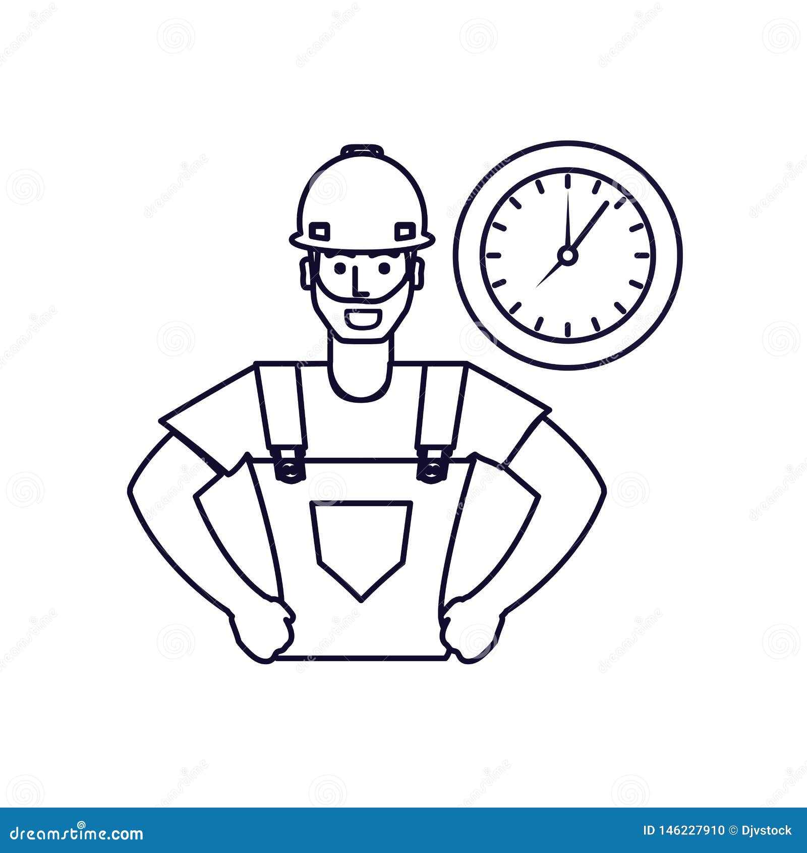 Worker Construction Man with Clock Time Stock Illustration ...
