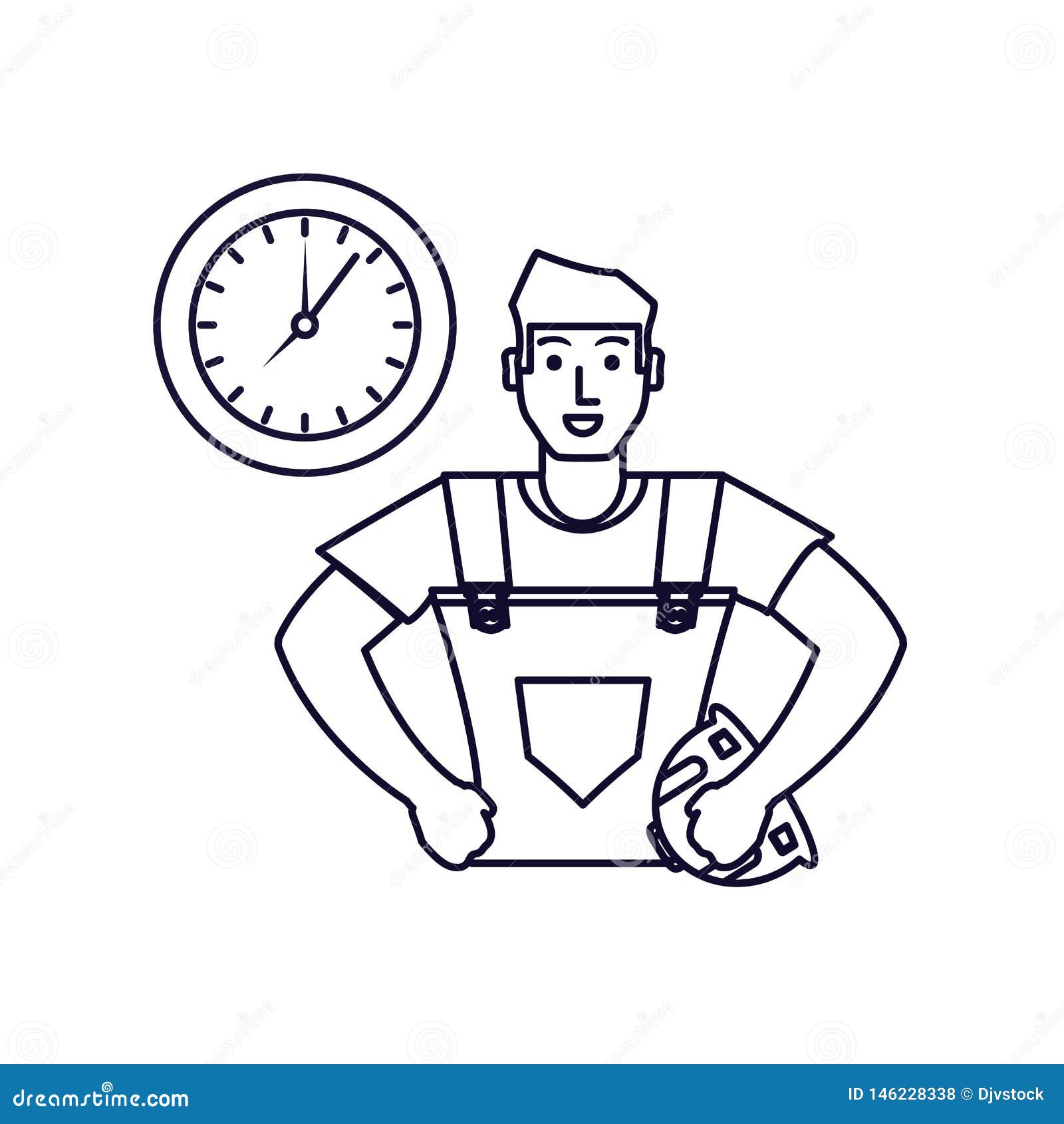 Worker Construction Man with Clock Time Stock Illustration ...
