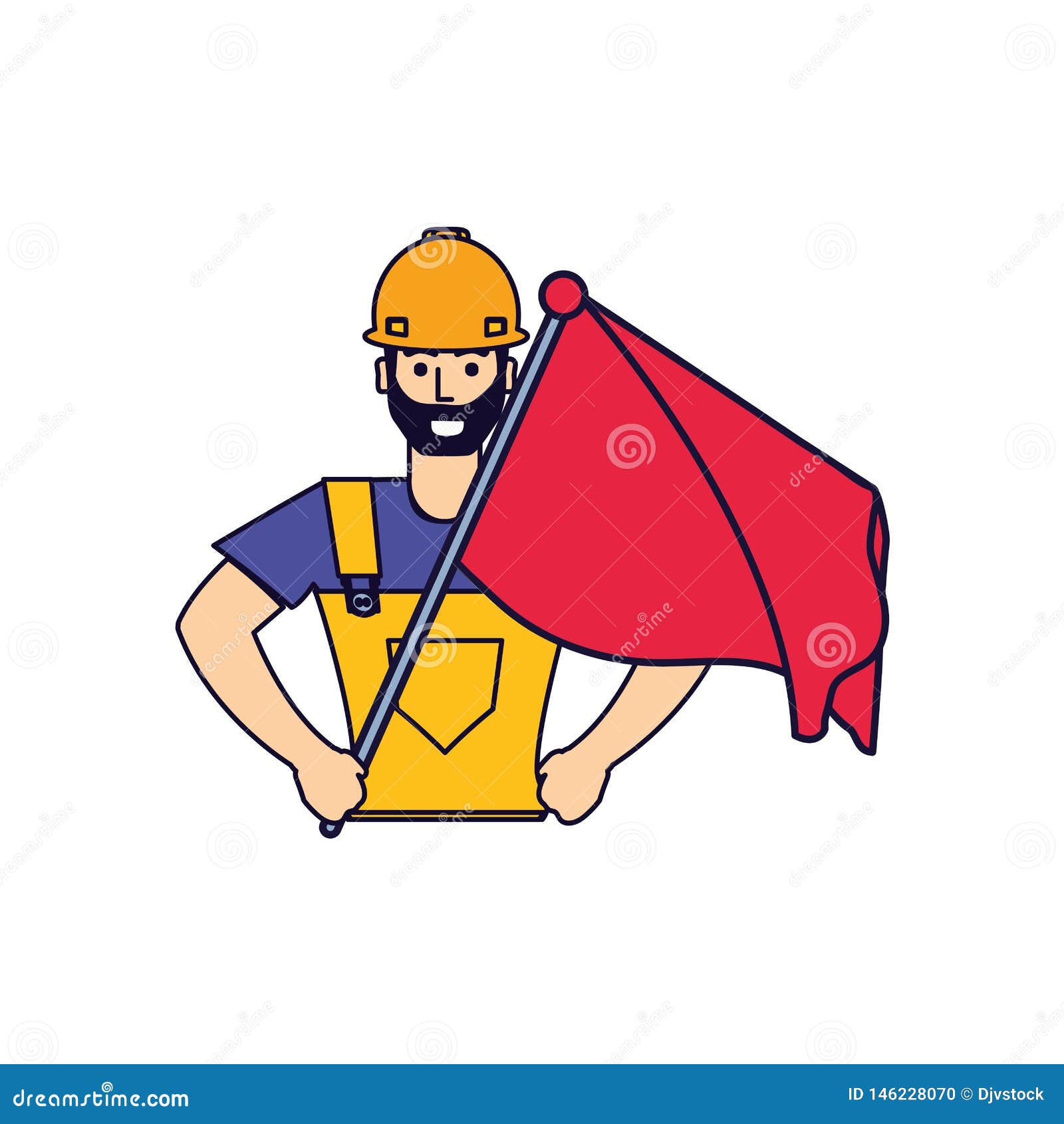 Worker Construction Man with Flag Stock Illustration - Illustration of ...
