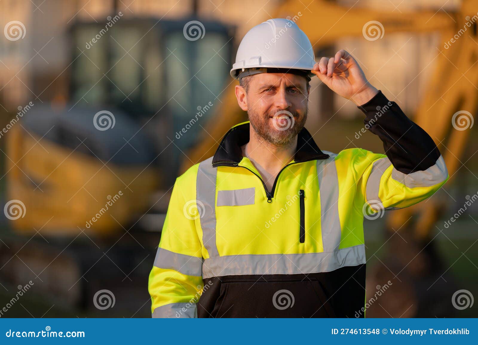 Worker at Construction Site. Builder Constructor in Hardhat ...
