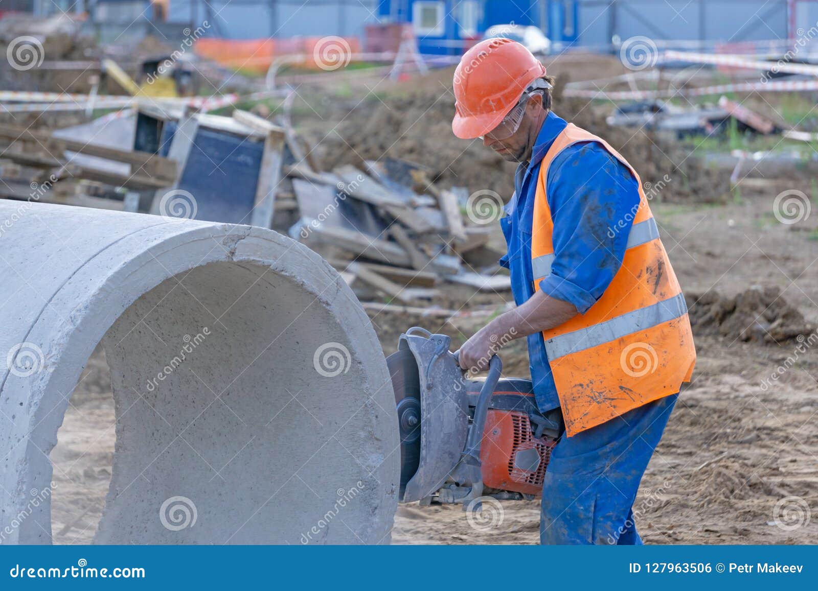 Builder with a Concrete Cutter Stock Photo - Image of coveralls ...