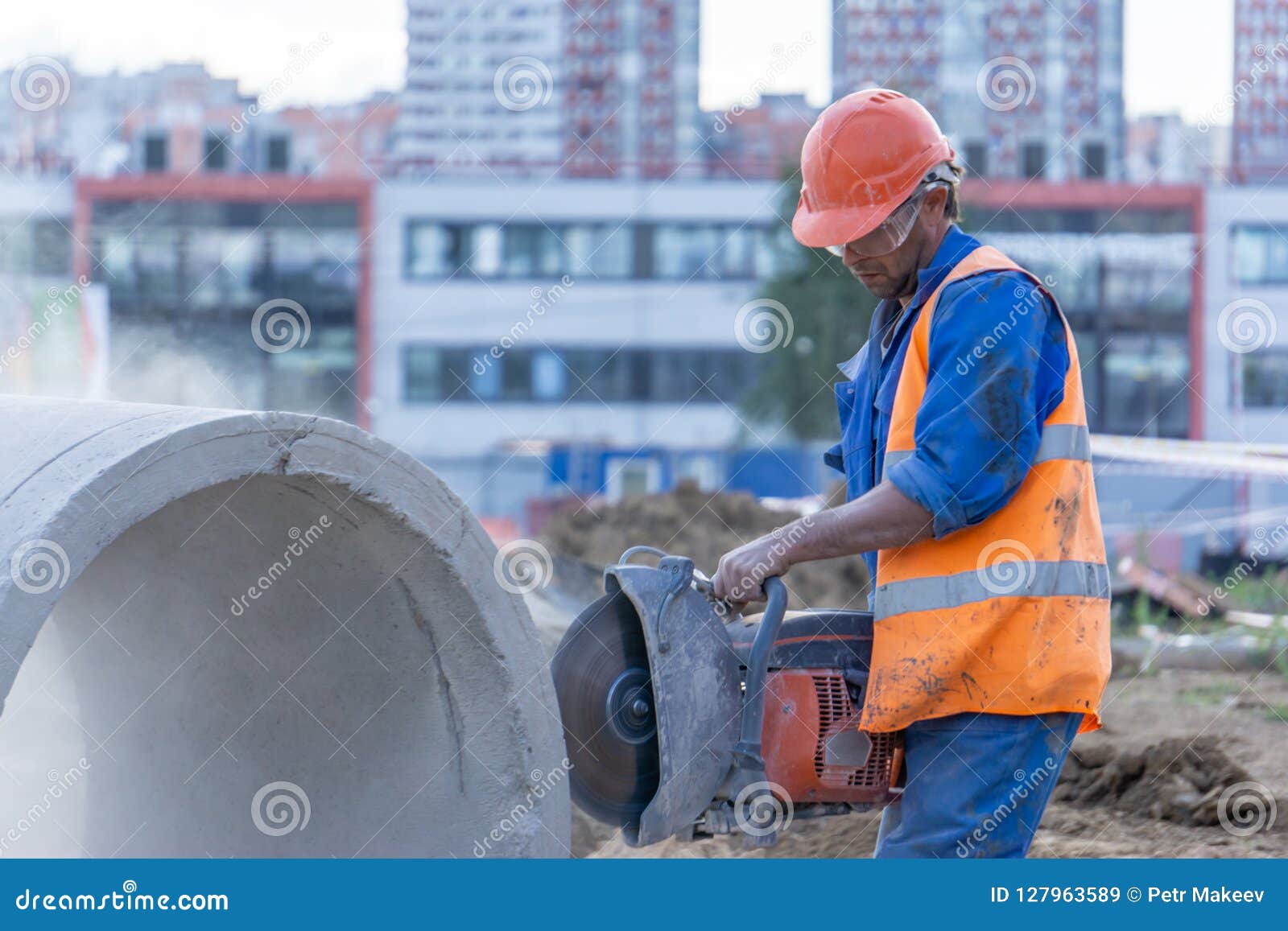 Builder with a Concrete Cutter Stock Image - Image of draw, cutting ...