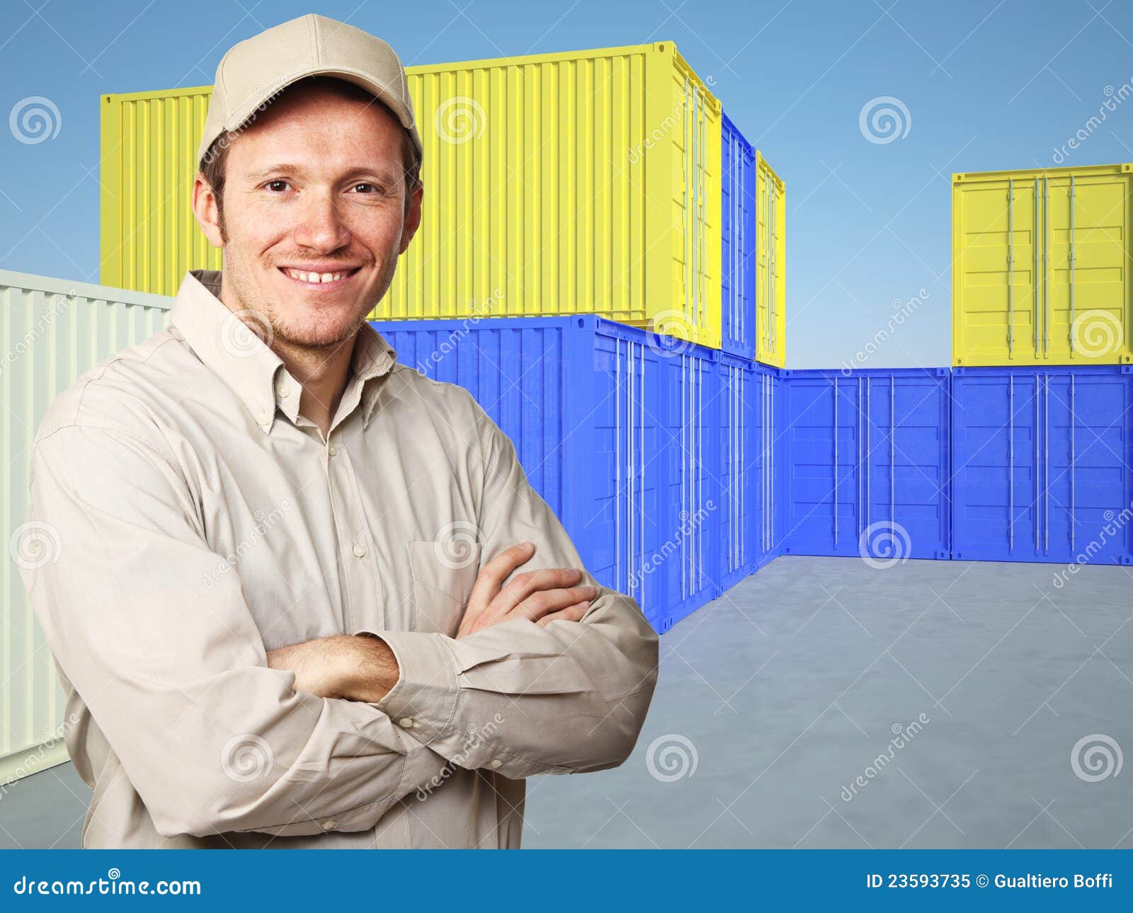 Worker and container stock image. Image of container - 23593735