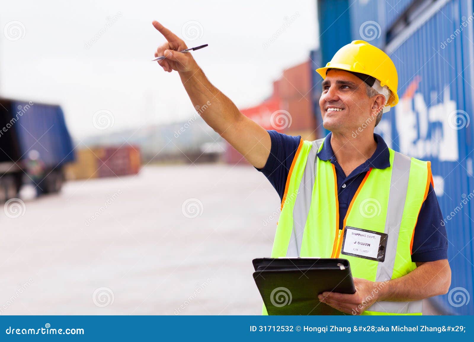 Worker container depot stock photo. Image of harbor, adult - 31712532