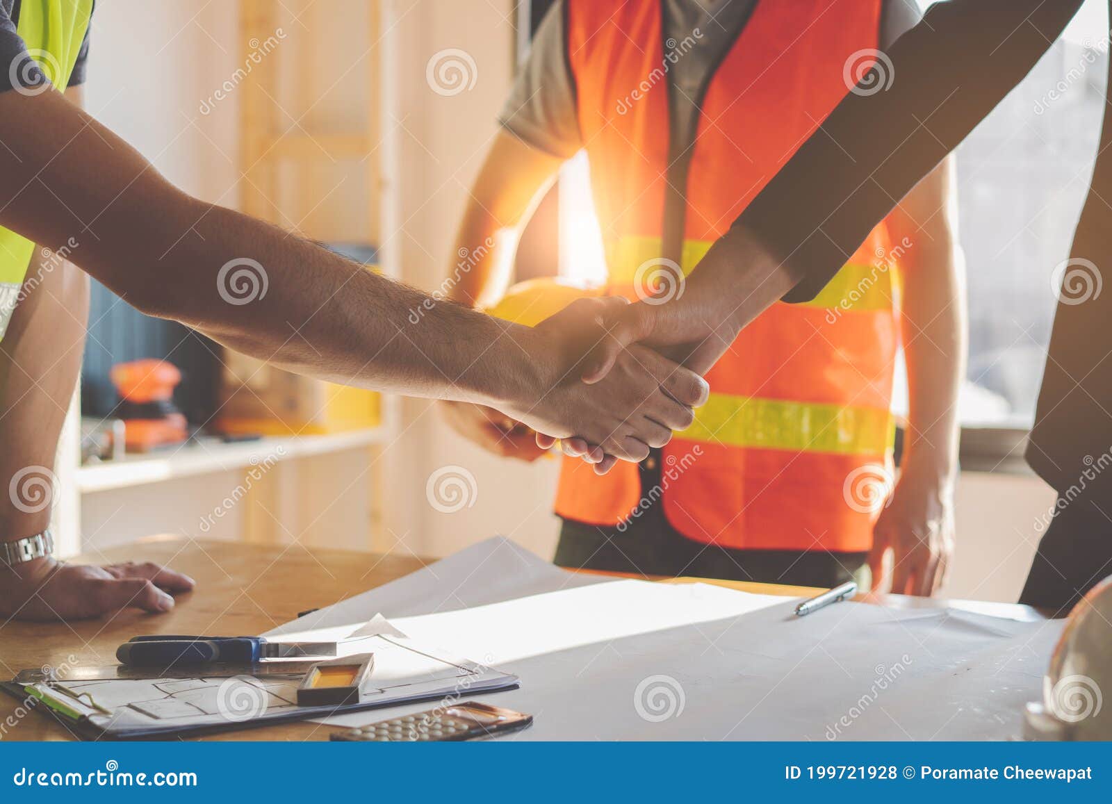 Worker and Contractor. Client Shaking Hands with Team Builder in ...