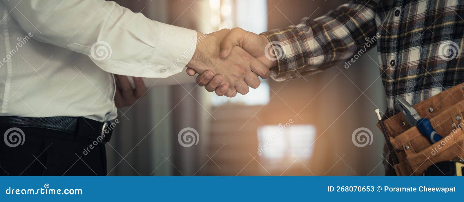 Worker and Contractor. Client Shaking Hands with Team Builder in ...