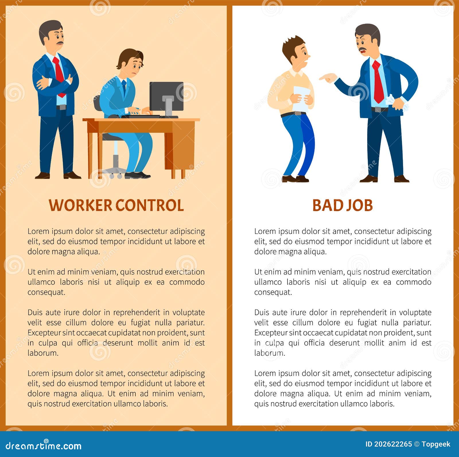 Worker Control and Bad Job, Strict Boss Duties Stock Vector ...