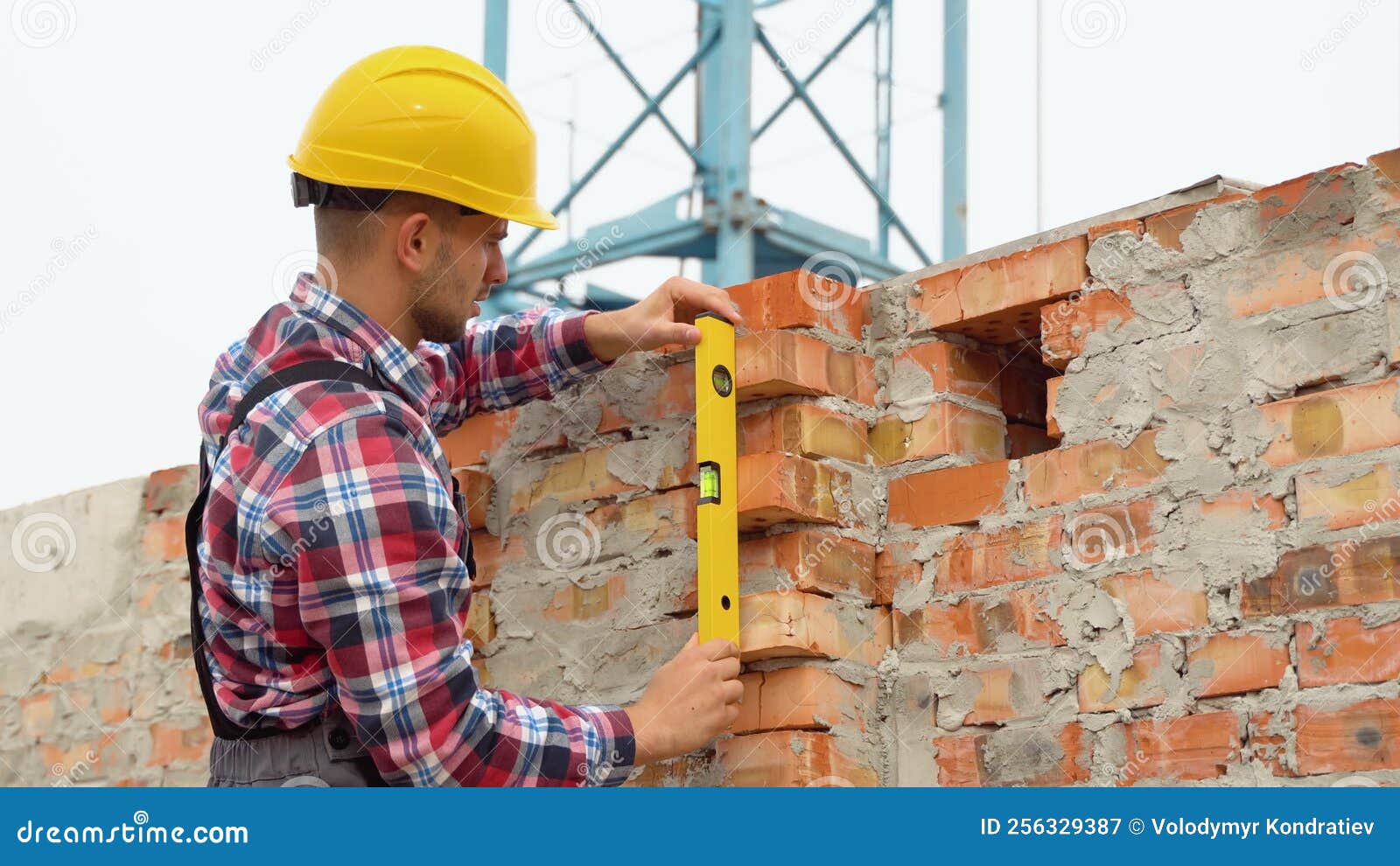Worker Control Brick Wall Using Level Tool Stock Video - Video of ...