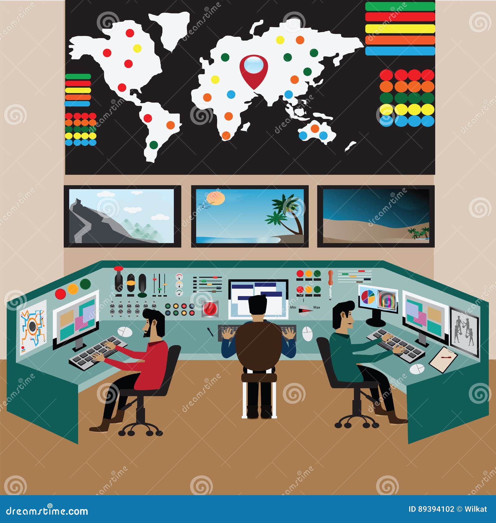 Worker at Control Room,watching Room Stock Vector - Illustration of ...