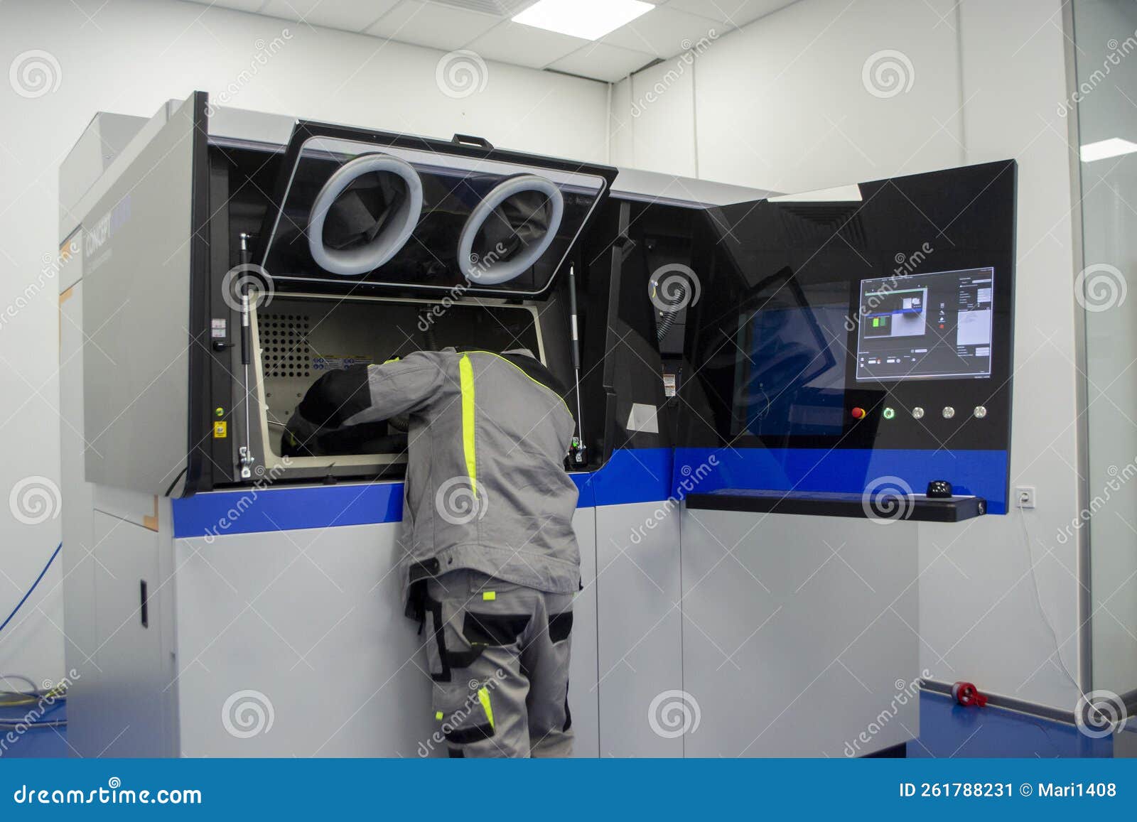 Worker Control Workflow Inside Large Industrial 3D Printer Printing ...