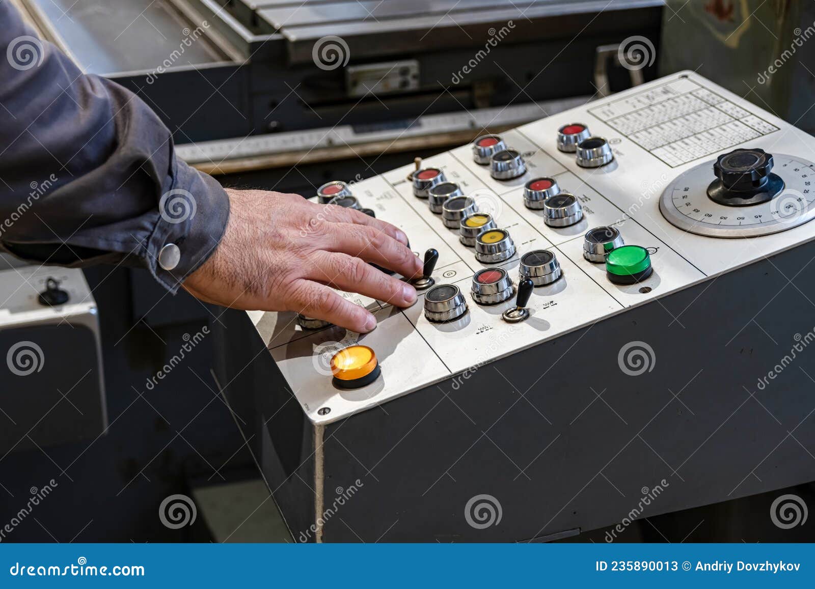 The Worker Controls the Control Panel for Switching Modes of Grinding ...
