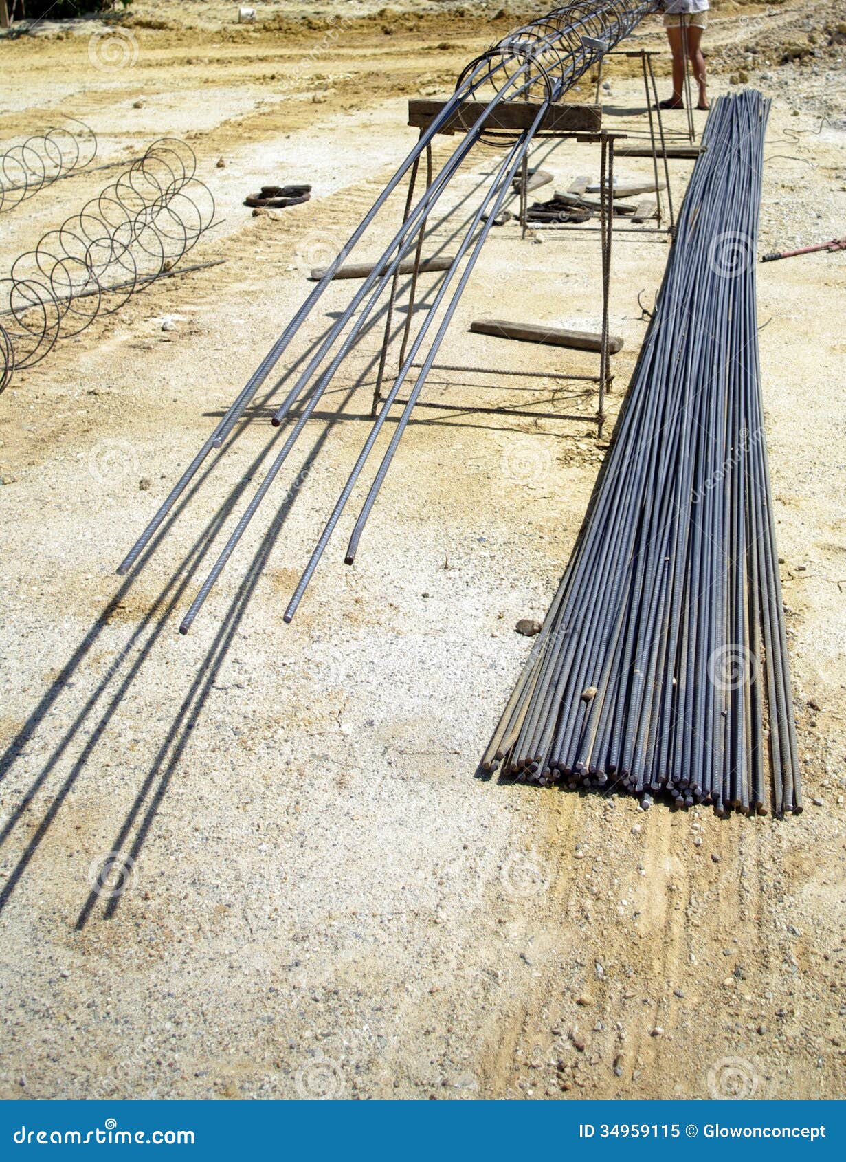 Worker with Contruction Iron Lines for Building Foundation Stock Image ...