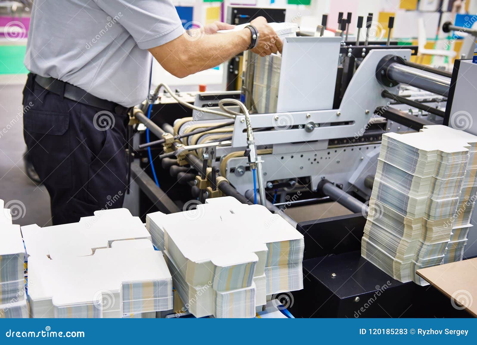 Worker at Machine for Packing Stock Image - Image of processing ...
