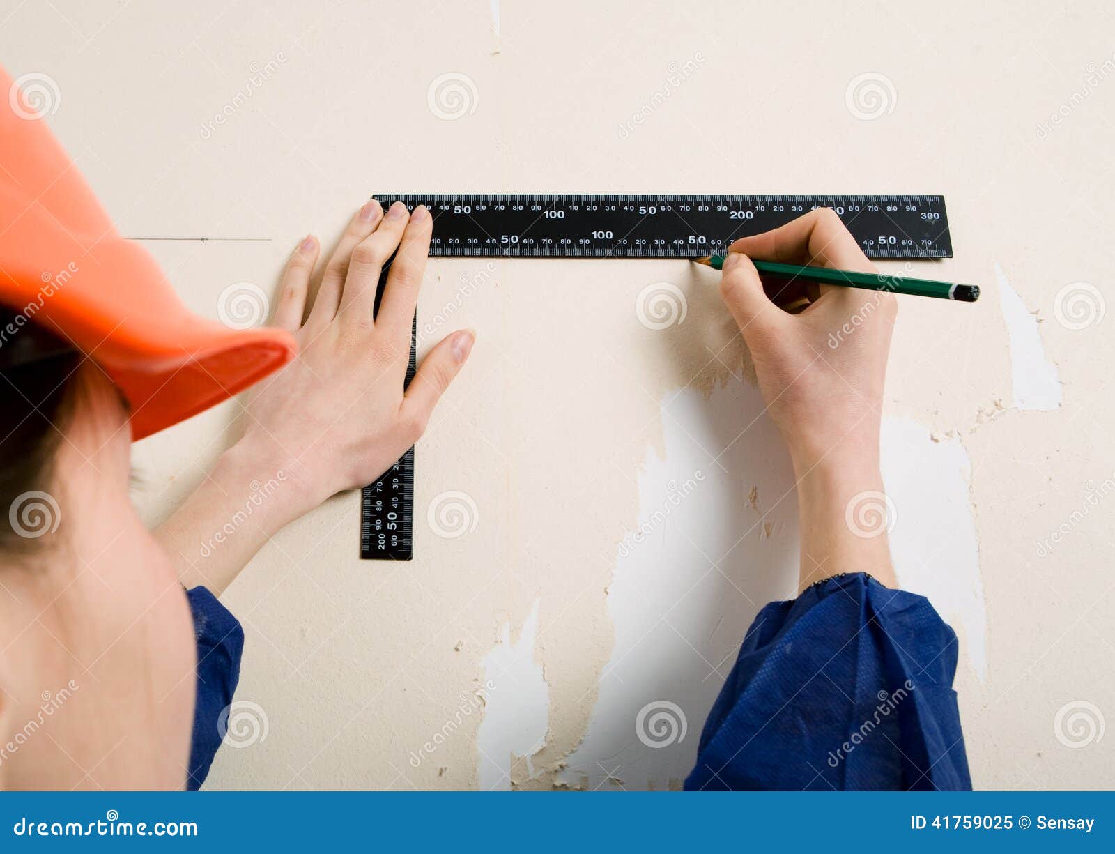 Worker with Corner and Pencil Stock Image - Image of home, improvement ...