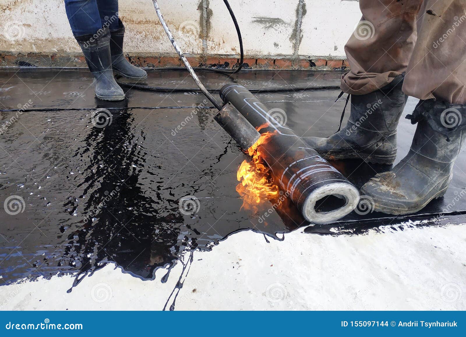 Worker Covered Surface, Bitumen Primer for Improving Adhesion during ...