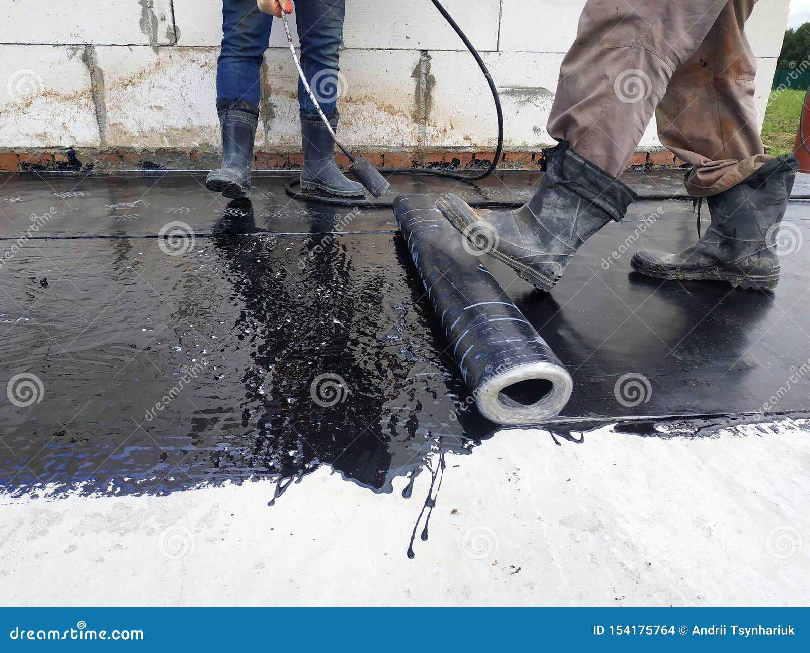 Worker Covered Surface, Bitumen Primer for Improving Adhesion during ...