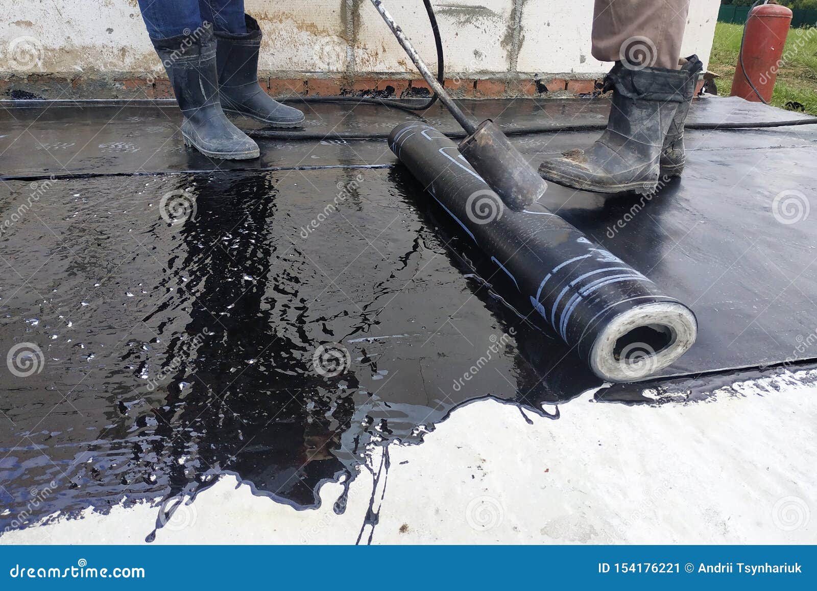 Worker Covered Surface, Bitumen Primer for Improving Adhesion during ...