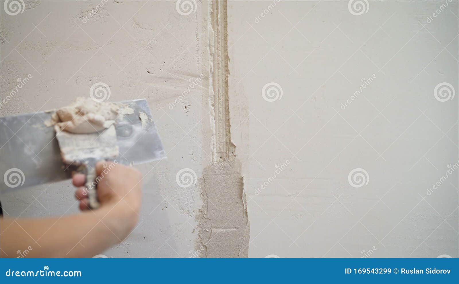 Plasterer Putting Plaster on Wall. Worker Covers the Wall with Mortar ...