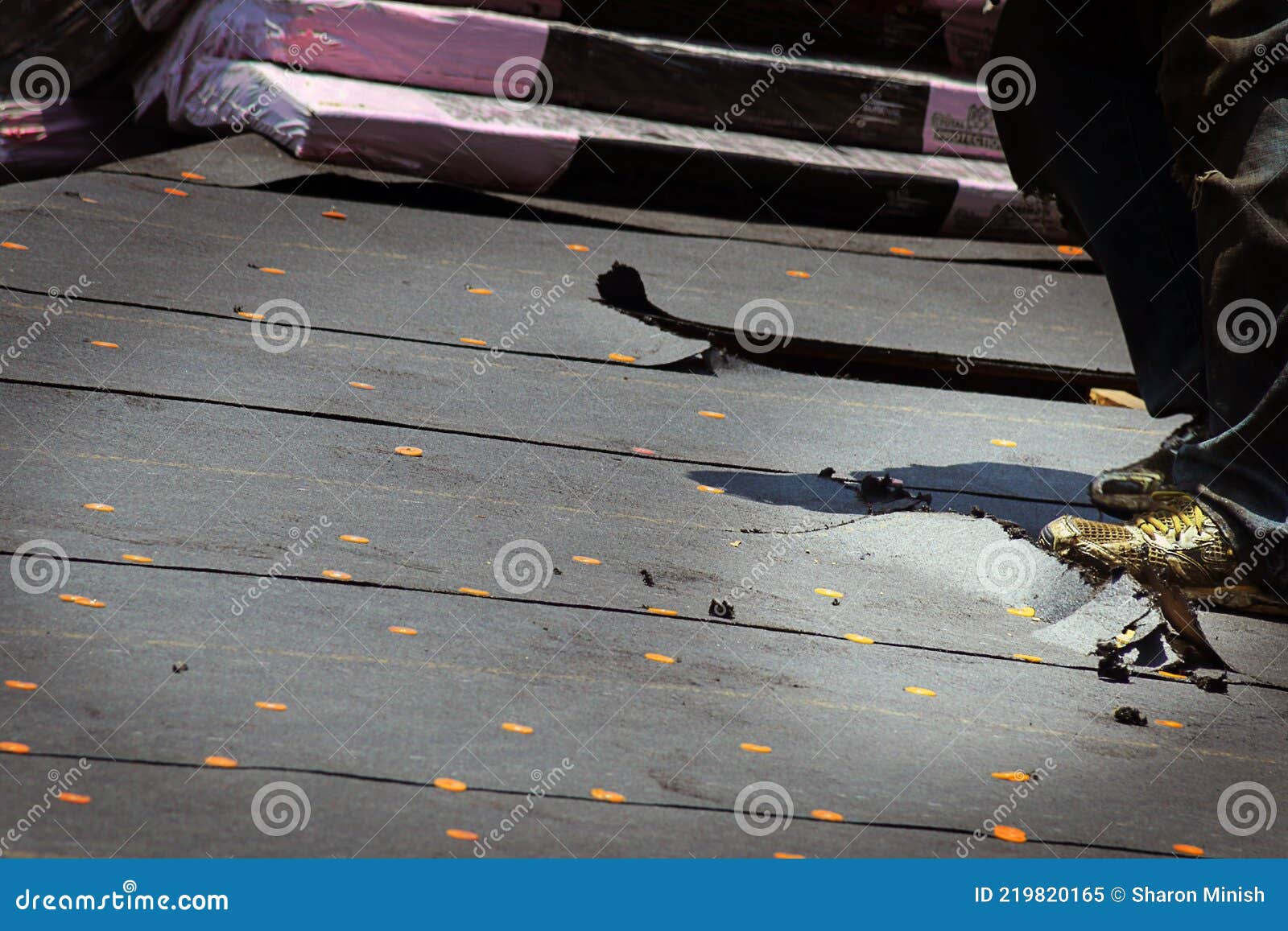 Worker Created Inspection Tear in Roof Felt Stock Image - Image of ...