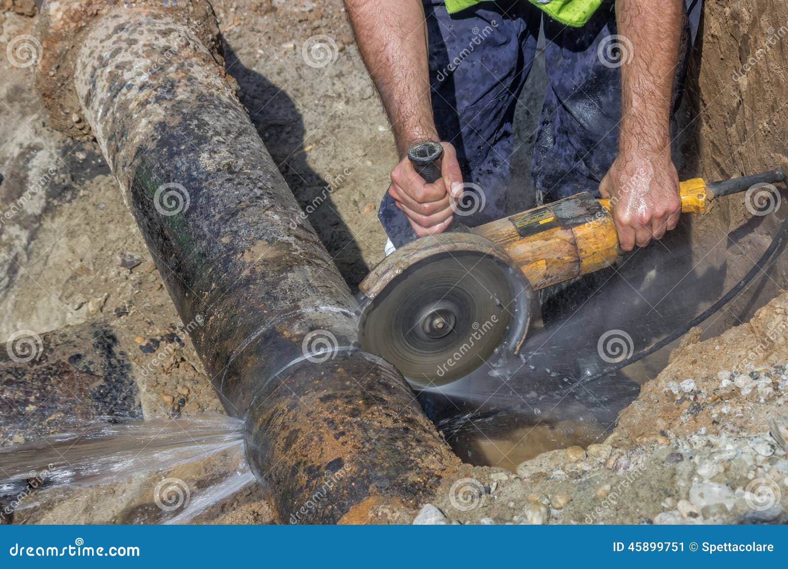 Worker Cut Section of Water Main Stock Image - Image of earthworks ...
