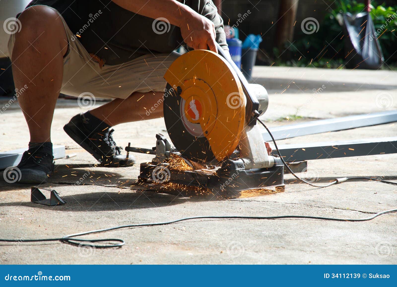 Worker cut steel stock image. Image of industrial, industry - 34112139