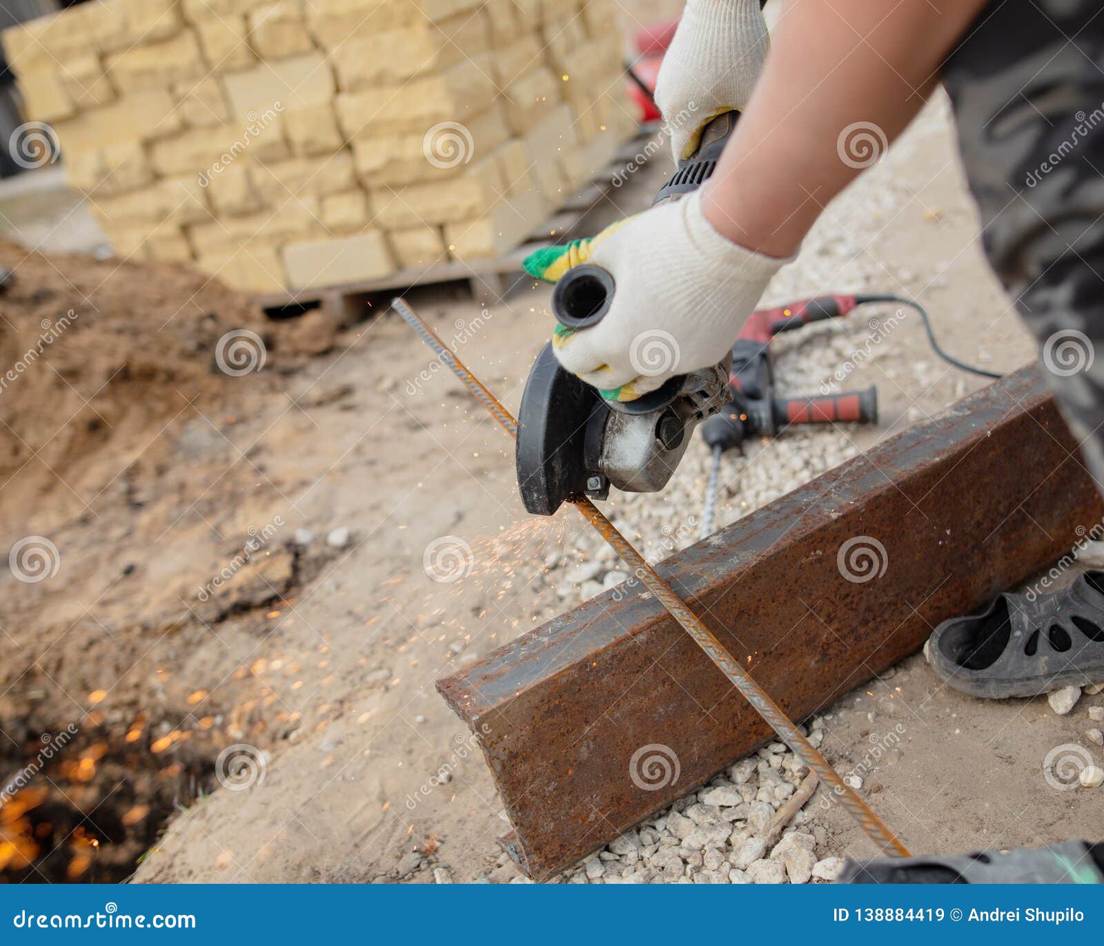 Worker Cuts Metal Tool at Construction Site Stock Image - Image of ...