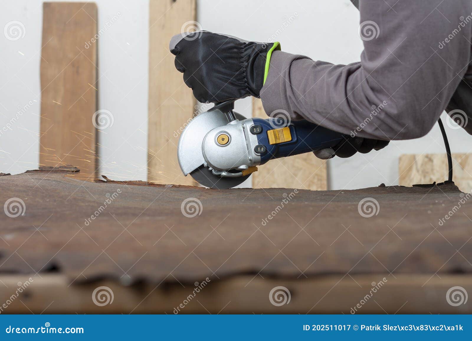 Worker Cutting with Angle Grinder Old Rusty Metal Sheet Stock Image ...