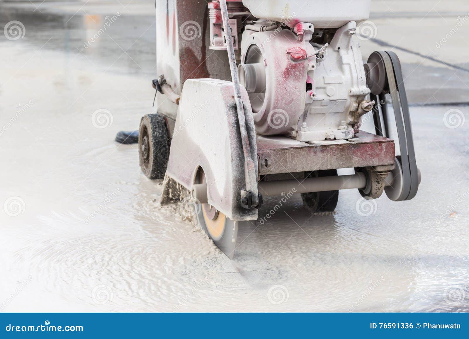 Worker Cutting Concrete Road with Diamond Saw Blade Machine Stock Photo ...