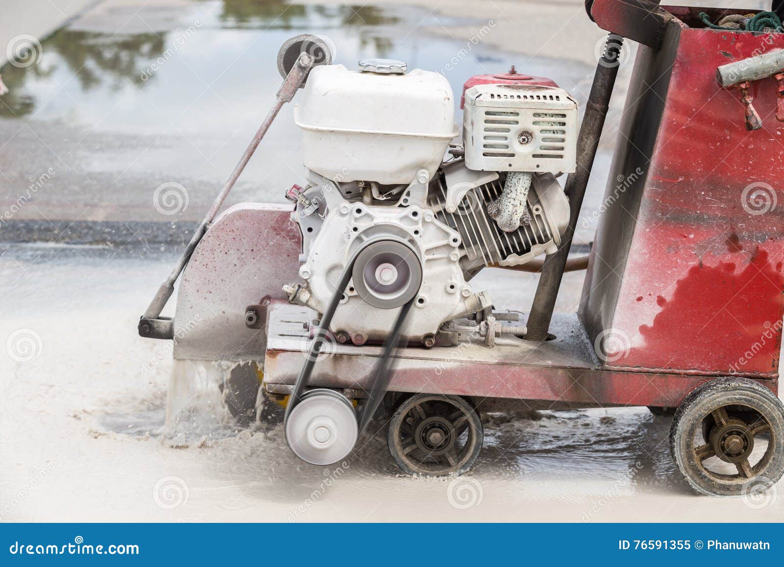 Worker Cutting Concrete Road with Diamond Saw Blade Machine Stock Image ...