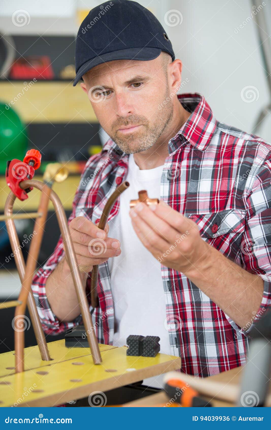Worker Cutting Copper Pipe Air Conditioner Stock Photo - Image of flow ...