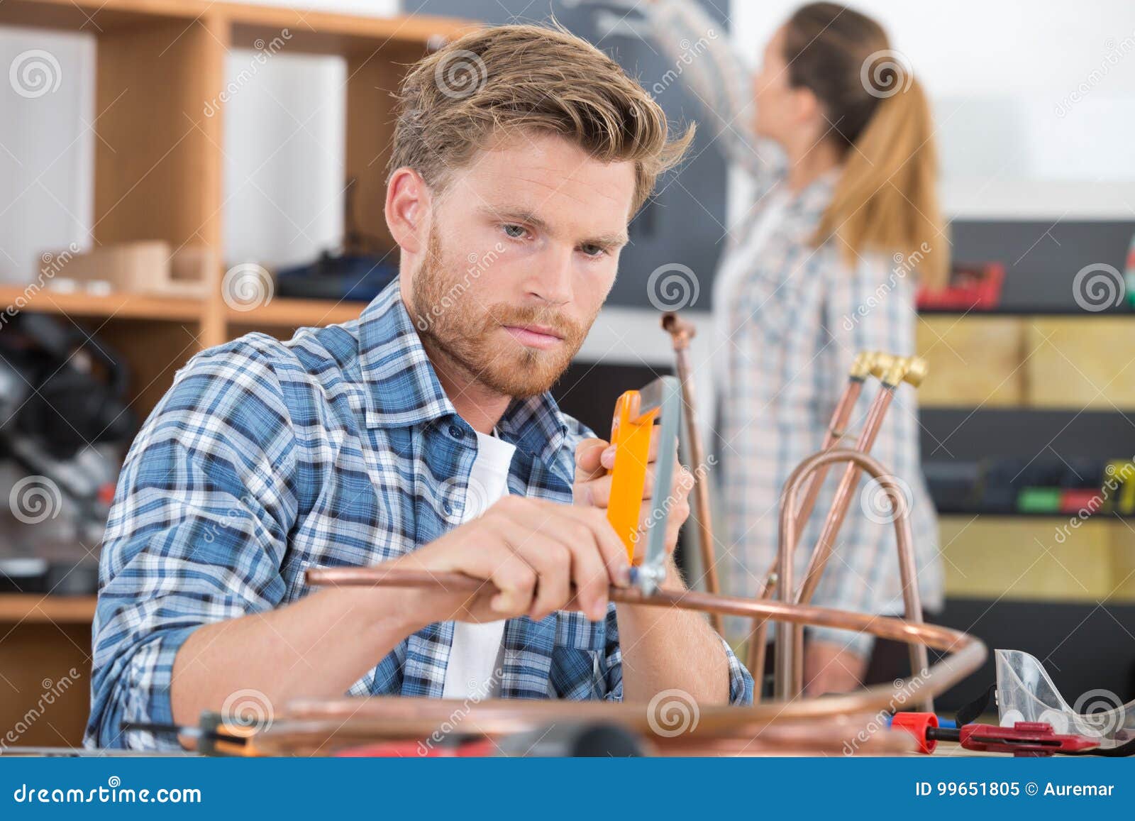 Worker Cutting Copper Pipe Air Conditioner Stock Image - Image of ...