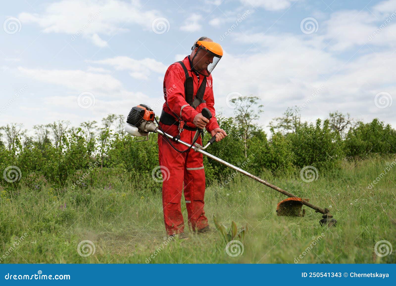 Worker Cutting Grass with String Trimmer Outdoors Stock Image - Image ...