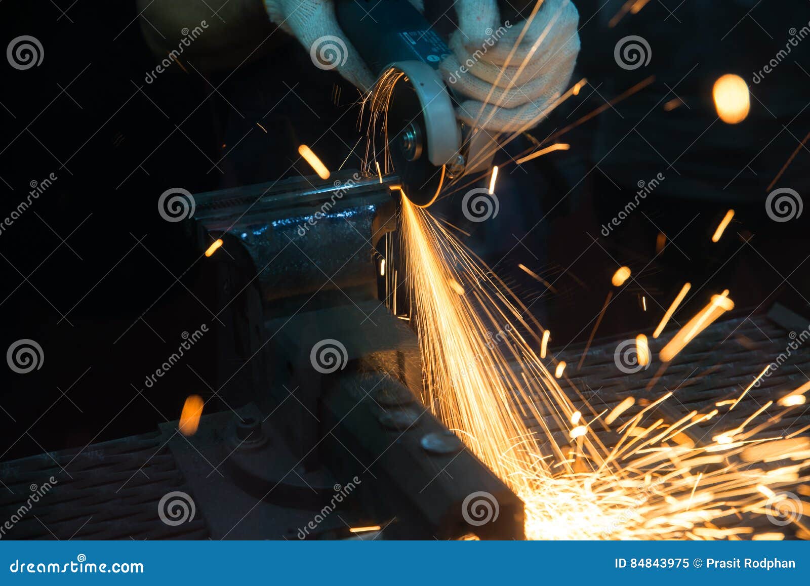 Worker Cutting with Grinder and Welding Metal with Many Sharp Sp Stock ...