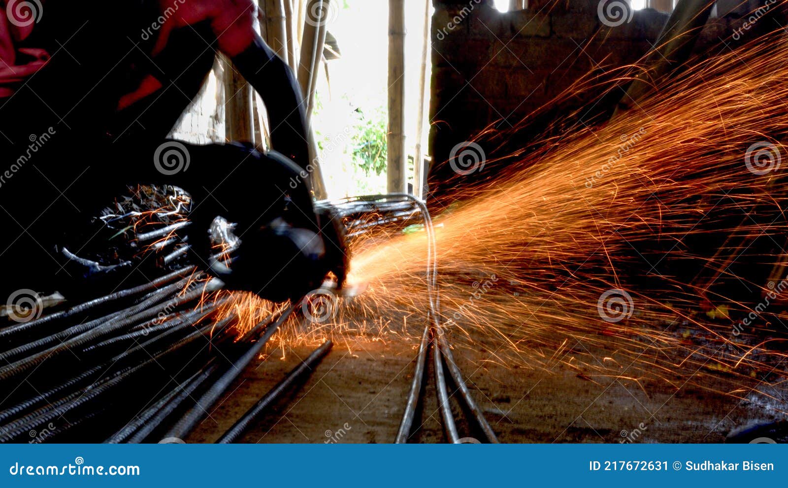 Worker Cutting Iron with Work Tool Stock Image - Image of human, color ...