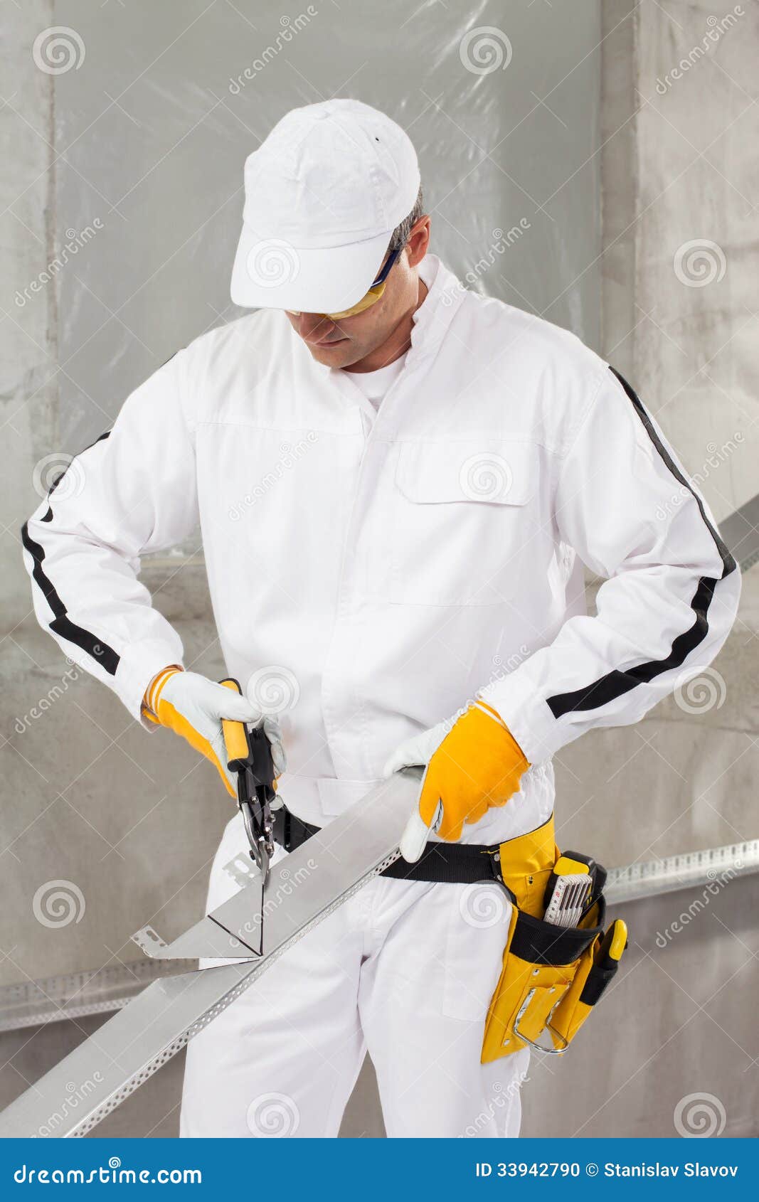 Worker Cutting Lath by Stencil Stock Photo - Image of fiber, board ...