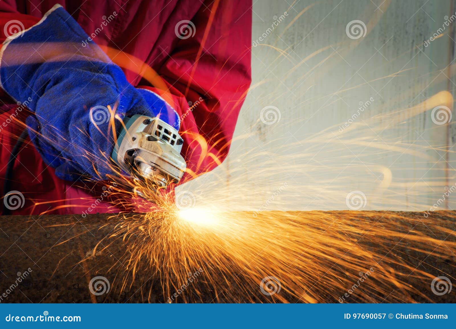 Worker Cutting Metal with Grinder. Stock Image - Image of mask, grinder ...