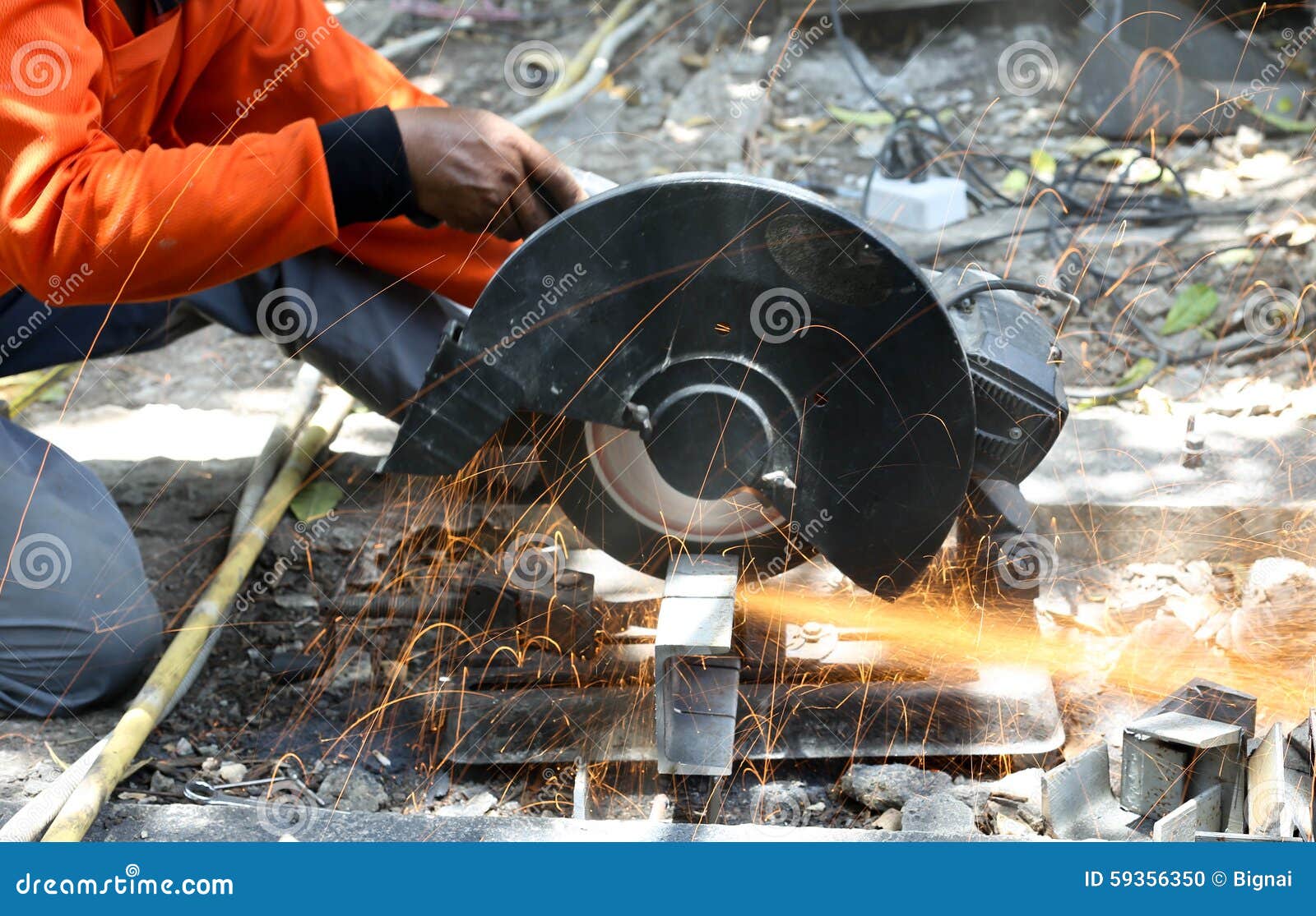 Worker Cutting Metal with Saw Disk Stock Photo - Image of disk ...