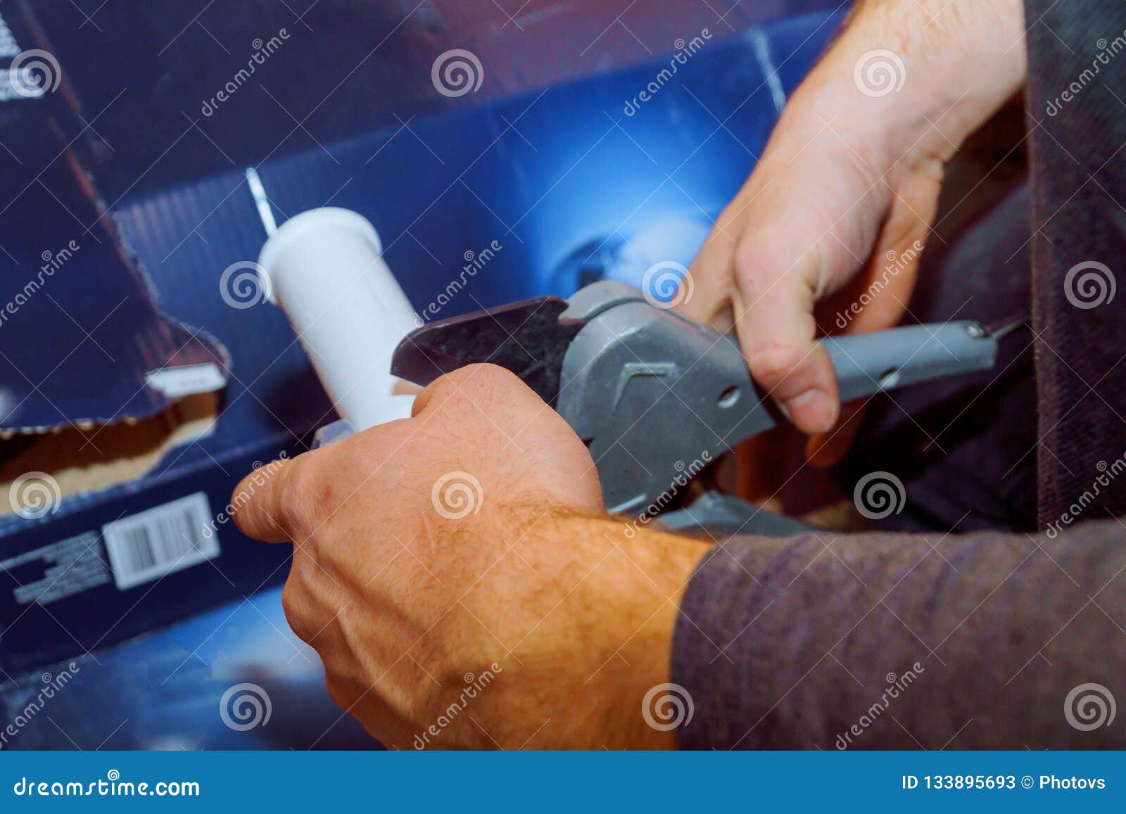 Worker Cutting Pvc Pipe in Construction Site Stock Image - Image of ...