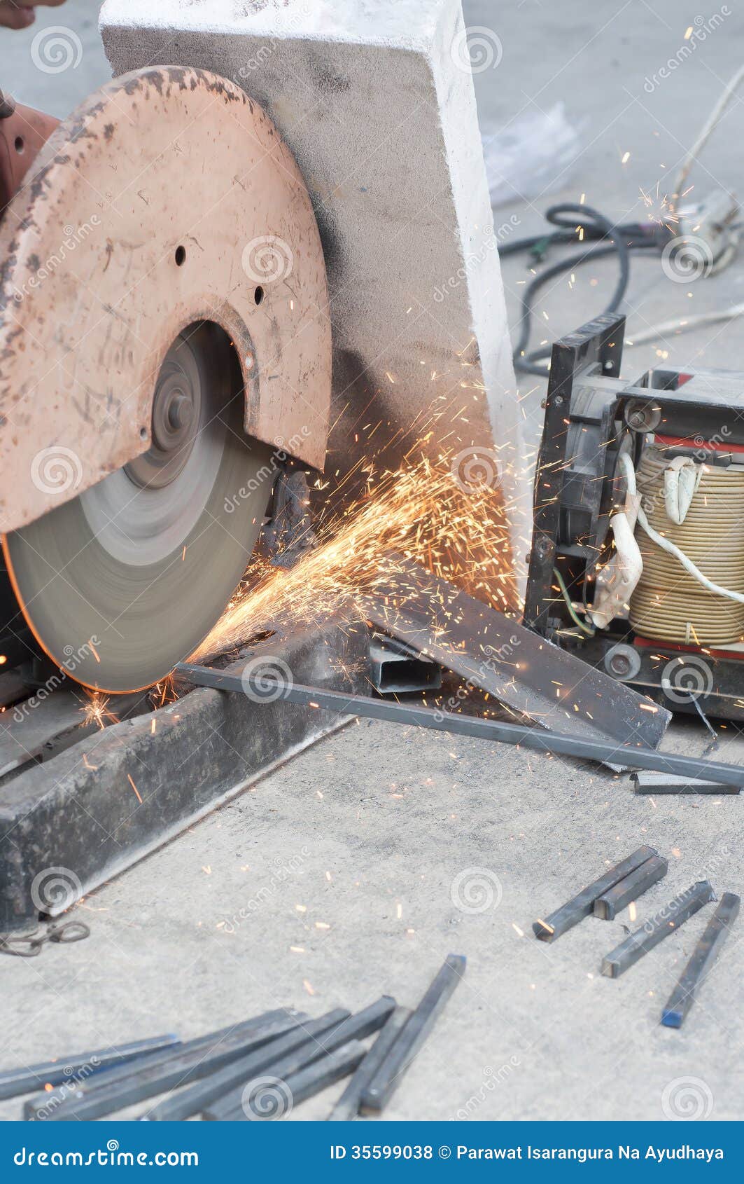 Worker cutting steel bars. stock photo. Image of diamond - 35599038
