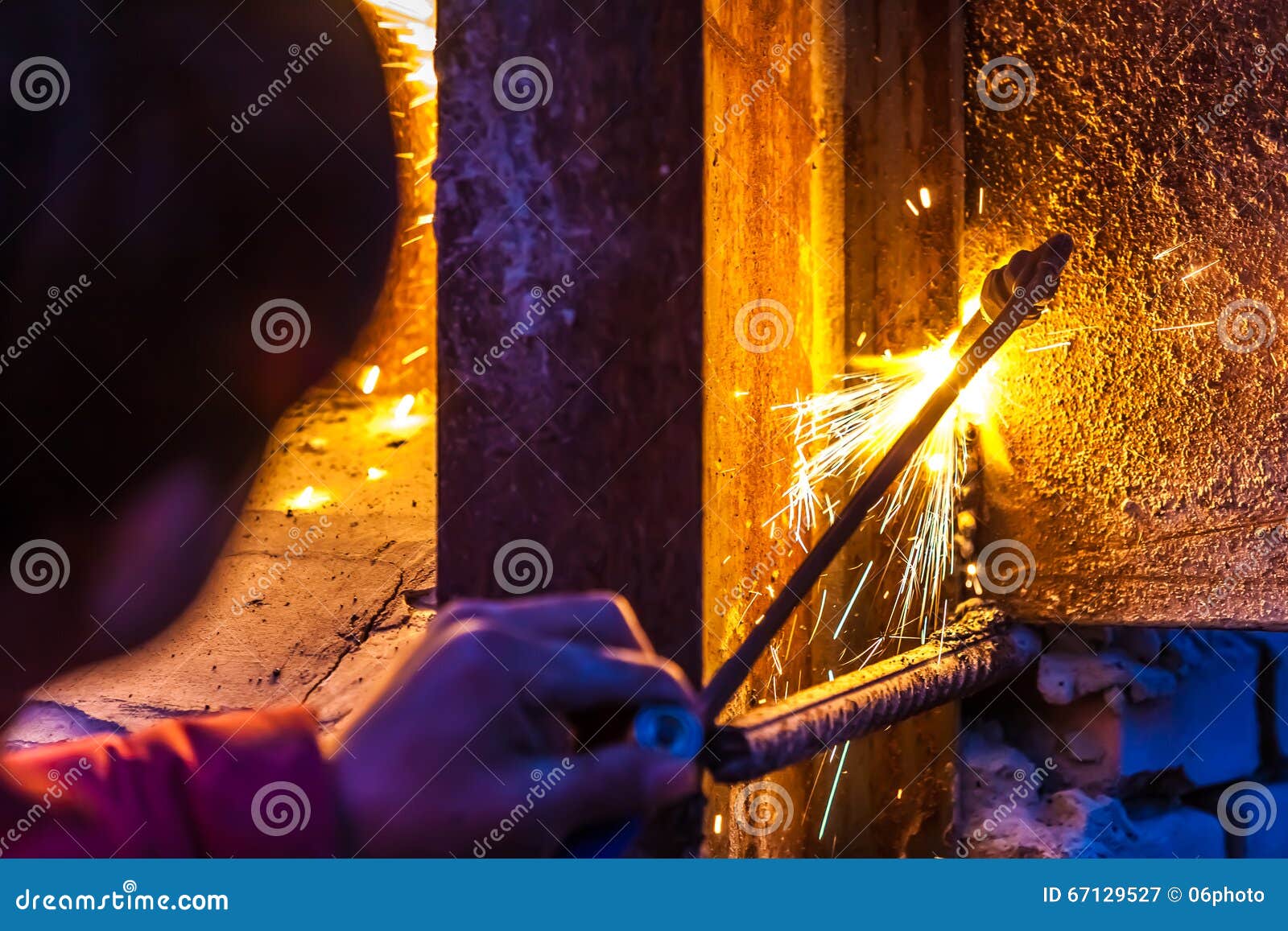 Worker Cutting Steel Board Using Metal Torch Stock Image - Image of ...