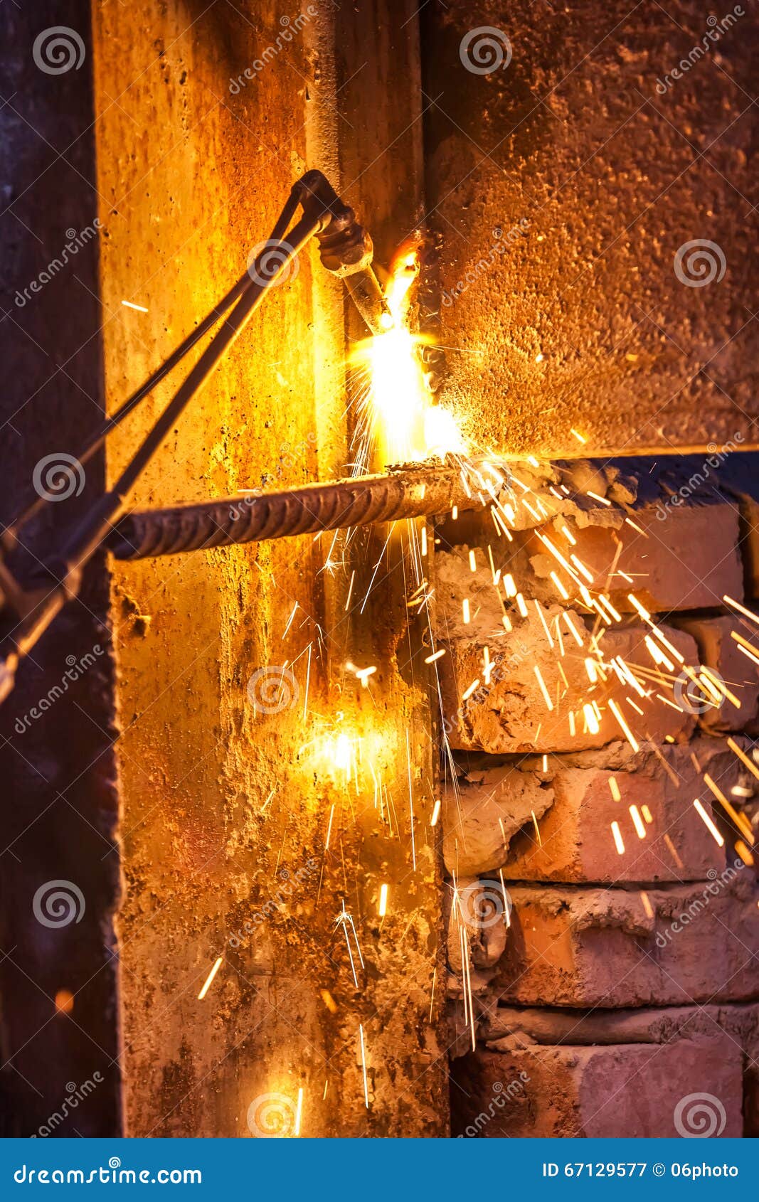 Worker Cutting Steel Board Using Metal Torch Stock Image - Image of ...
