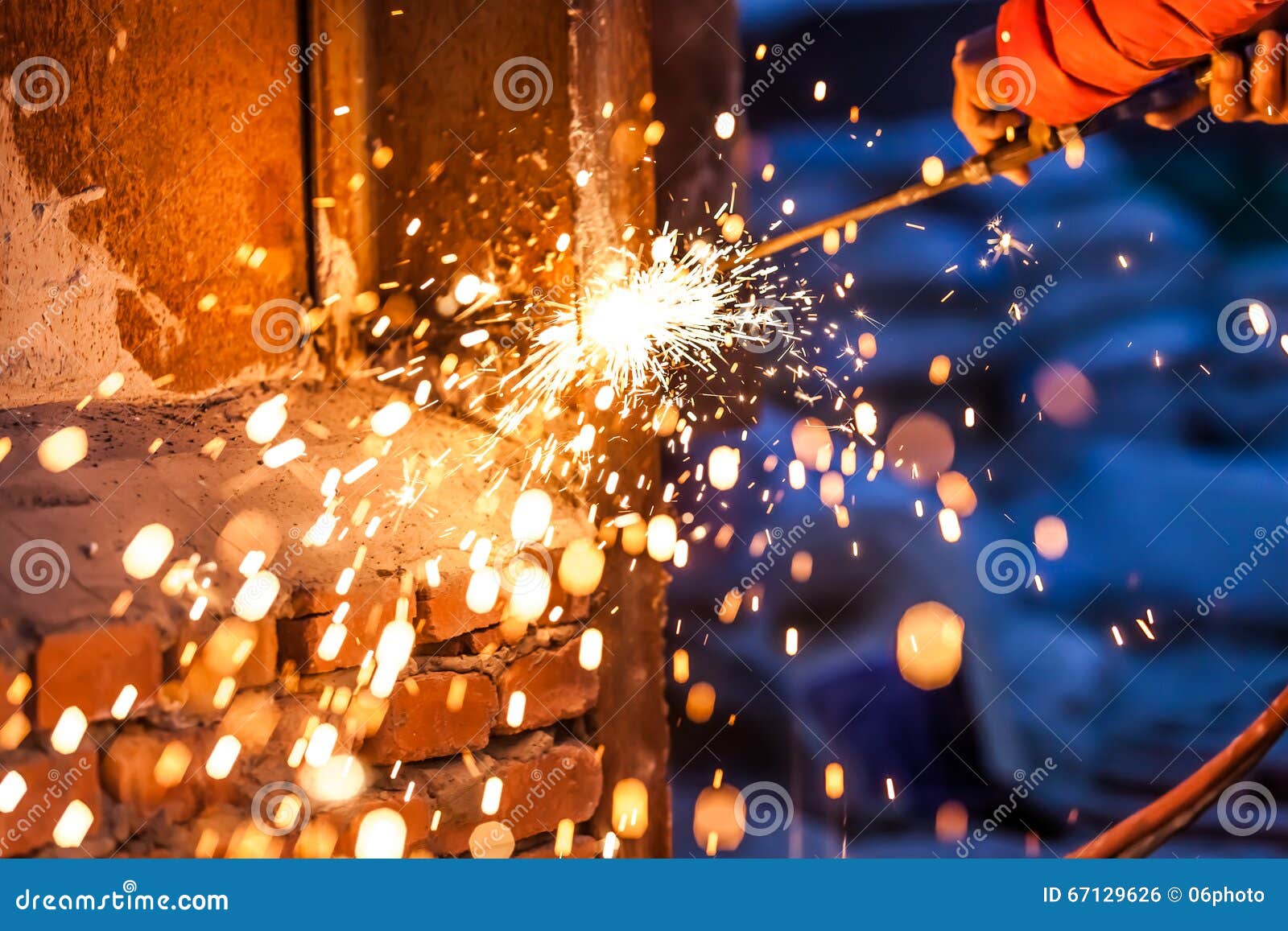 Worker Cutting Steel Board Using Metal Torch Stock Photo - Image of ...