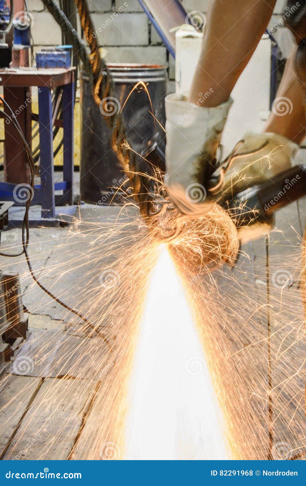 Worker Cutting Steel Cable. Stock Photo - Image of power, circular ...