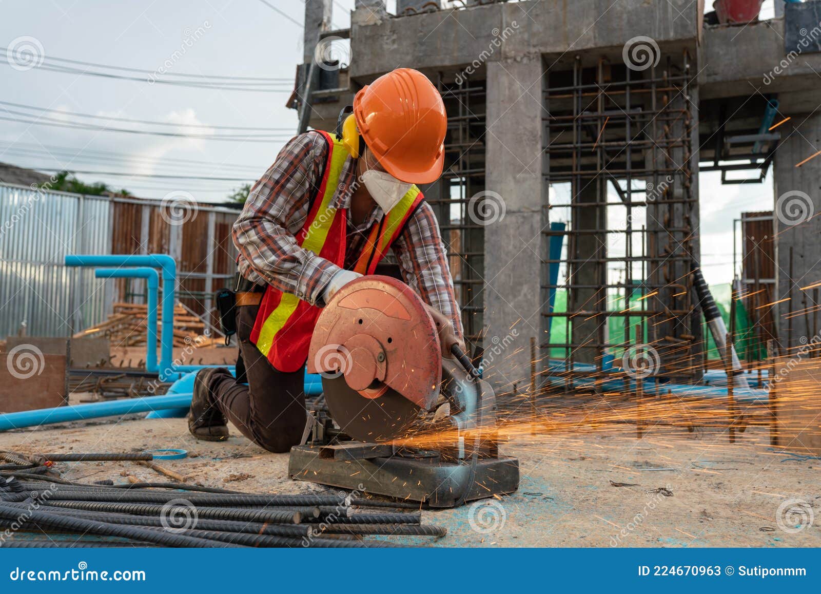 Worker Cutting Steel at the Construction Site Stock Image - Image of ...