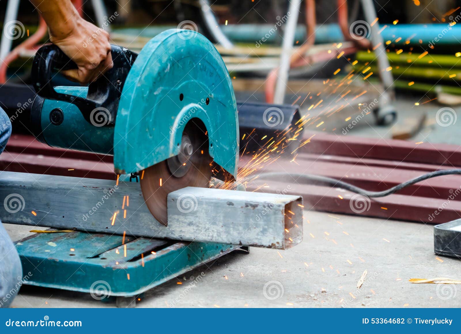 Worker cutting steel stock photo. Image of detail, electric - 53364682