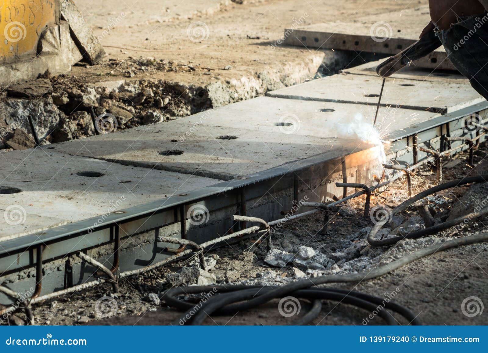 Worker Cutting Steel Pipe Using Metal Torch Stock Photo - Image of pipe ...