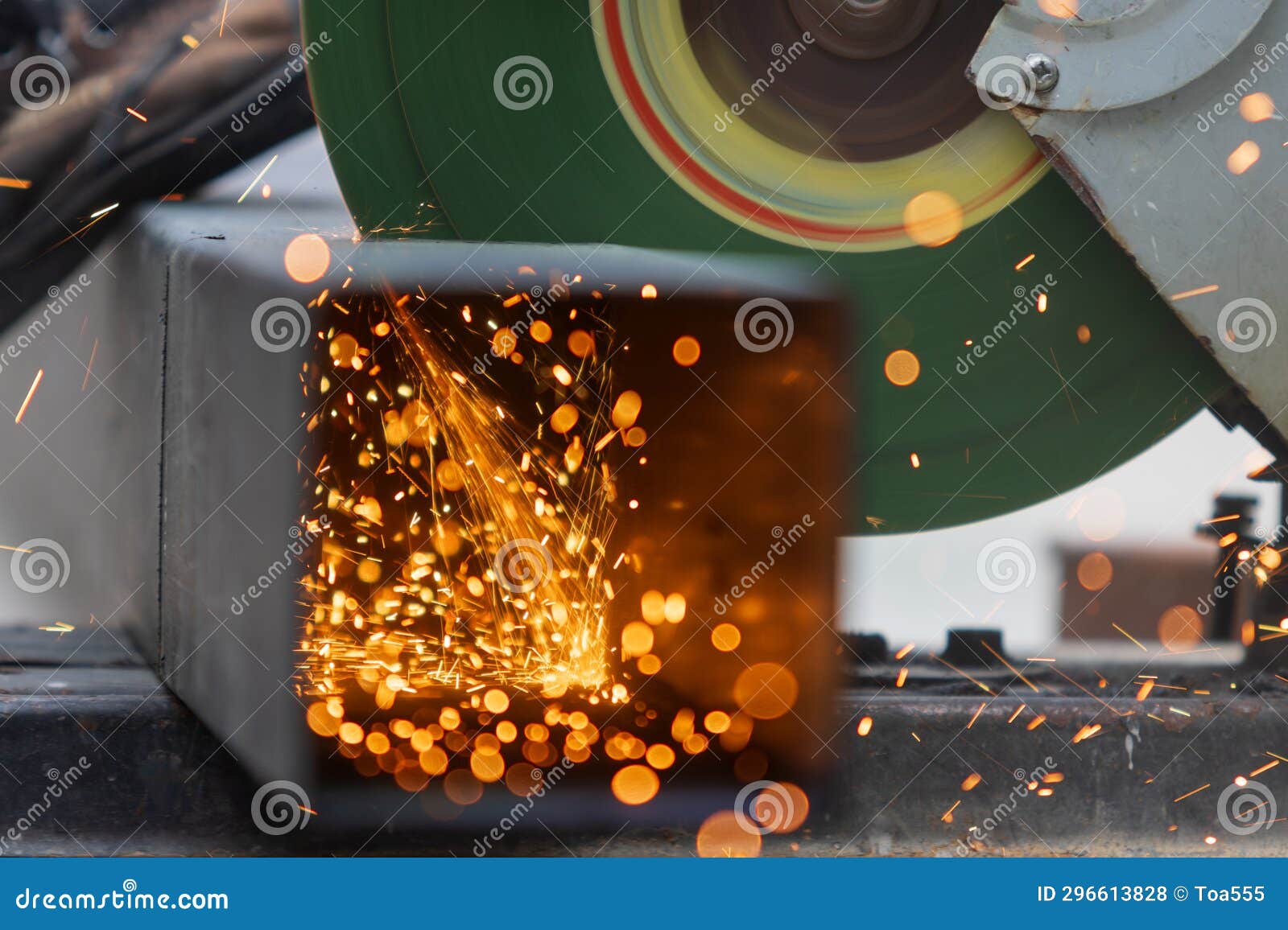 Worker Cutting Steel Rectangular Pipe in Construction Site Stock Photo ...