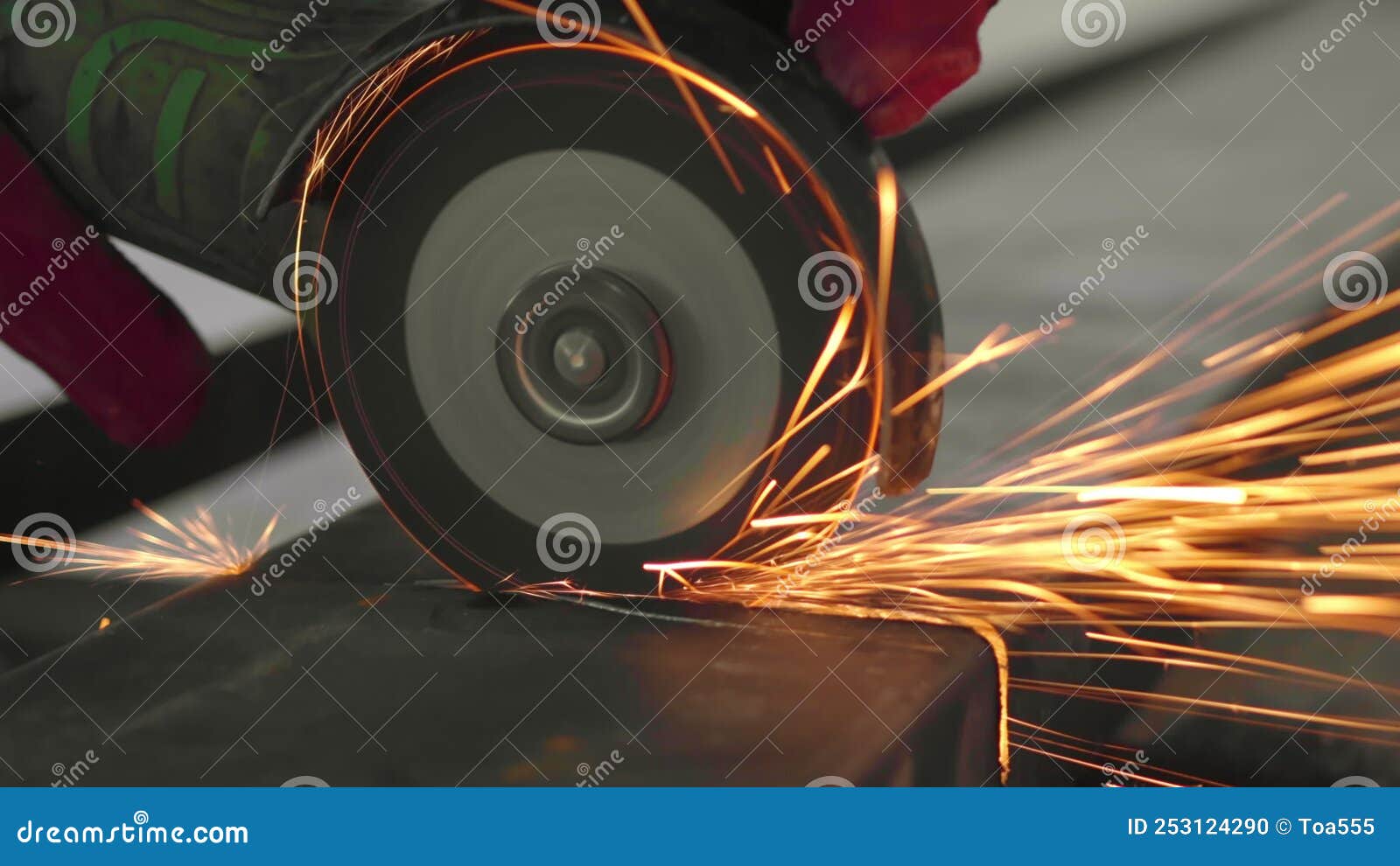 Worker Cutting Steel Rectangular Pipe in Construction Site Stock ...
